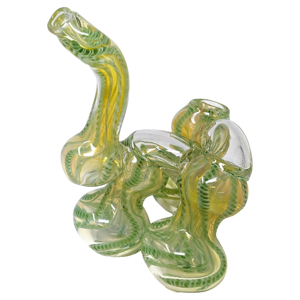 5.5" Assorted Frit Spiral Flat Mouth Triple Chamber Bubbler Hand Pipe ...