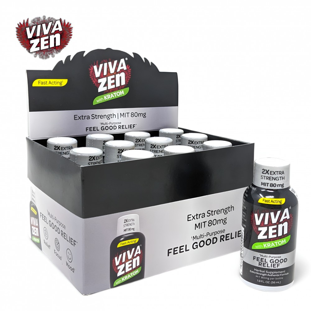 Viva Zen 2X Extra Strength 80mg Kratom Shots | 12ct Display | Skygate ...