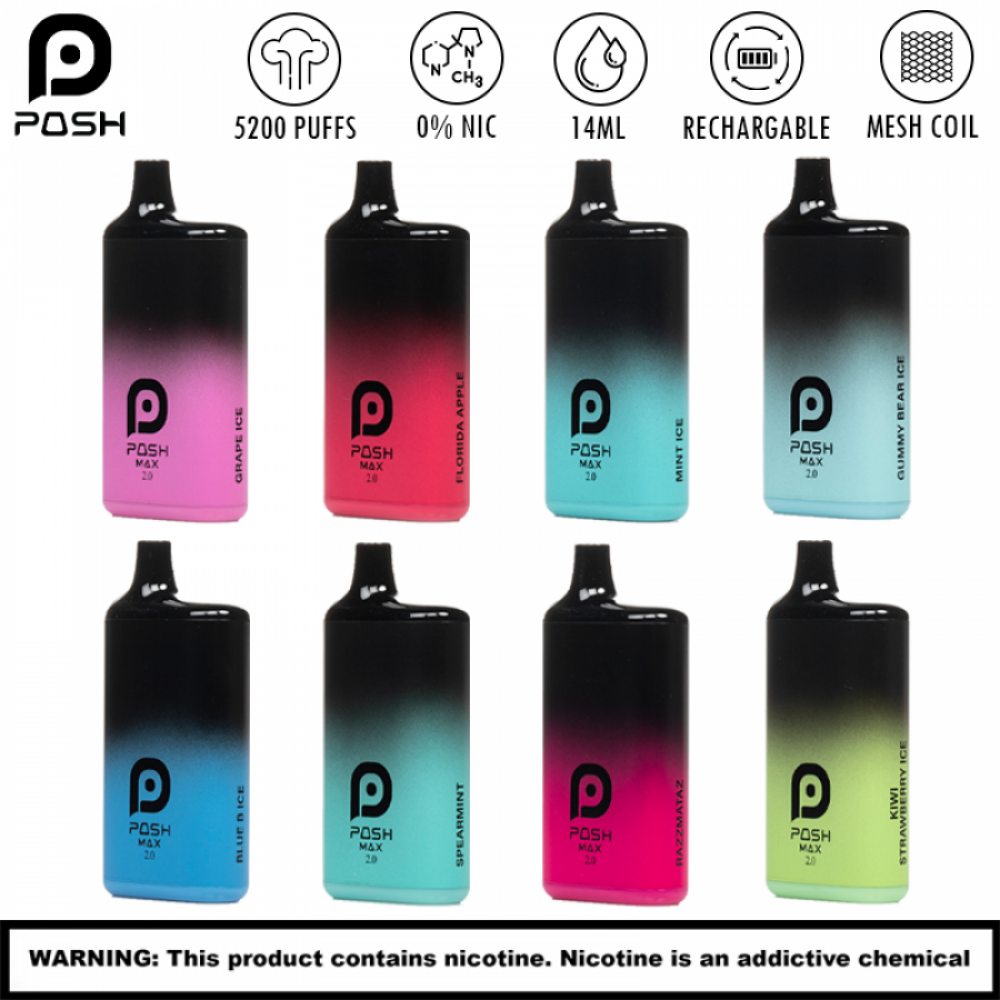 Posh Max 2.0 5200PF Disposable 5% - 5ct Display: Convenient and ...