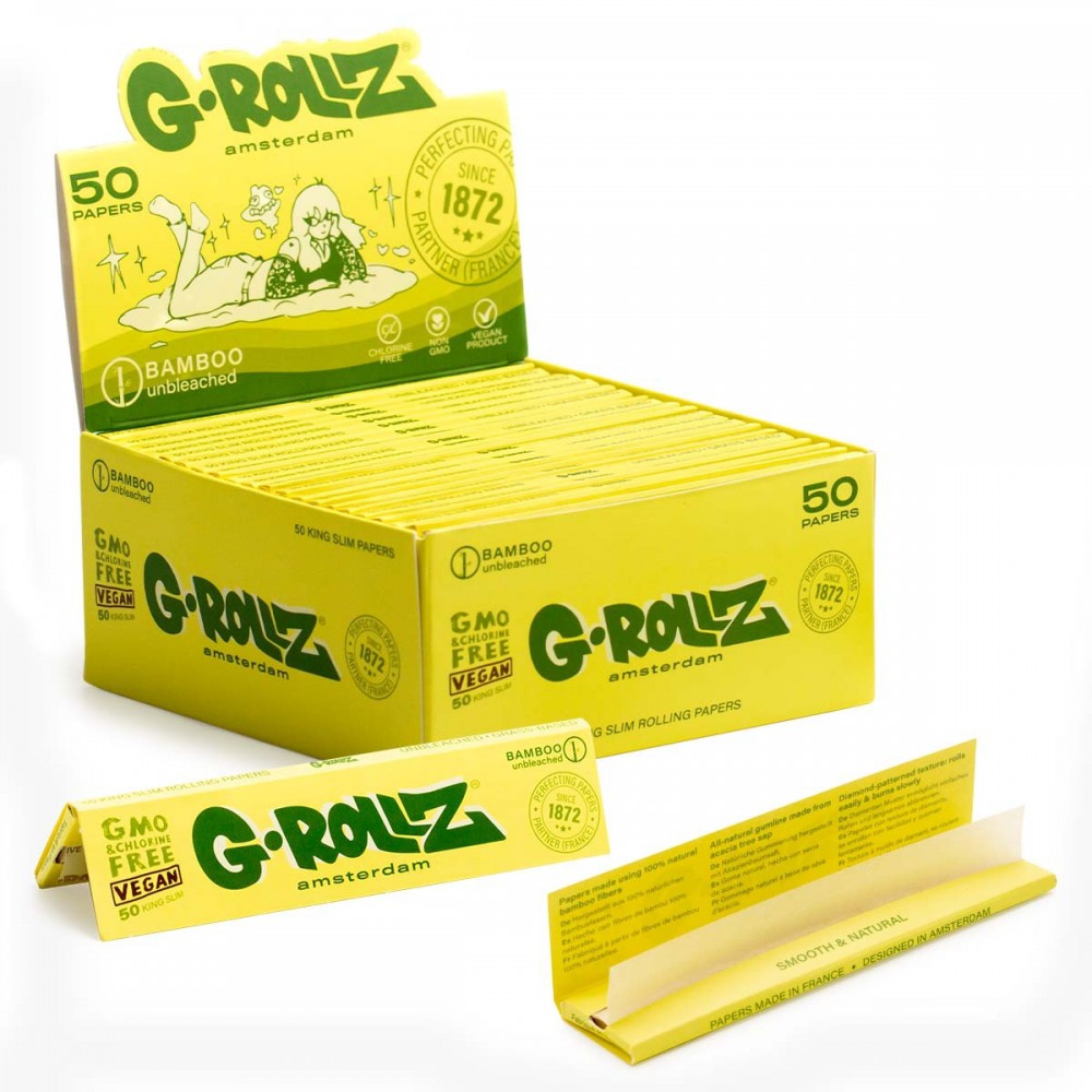 G-ROLLZ | Bamboo Unbleached Rolling Papers - 50ct Display - King Size ...