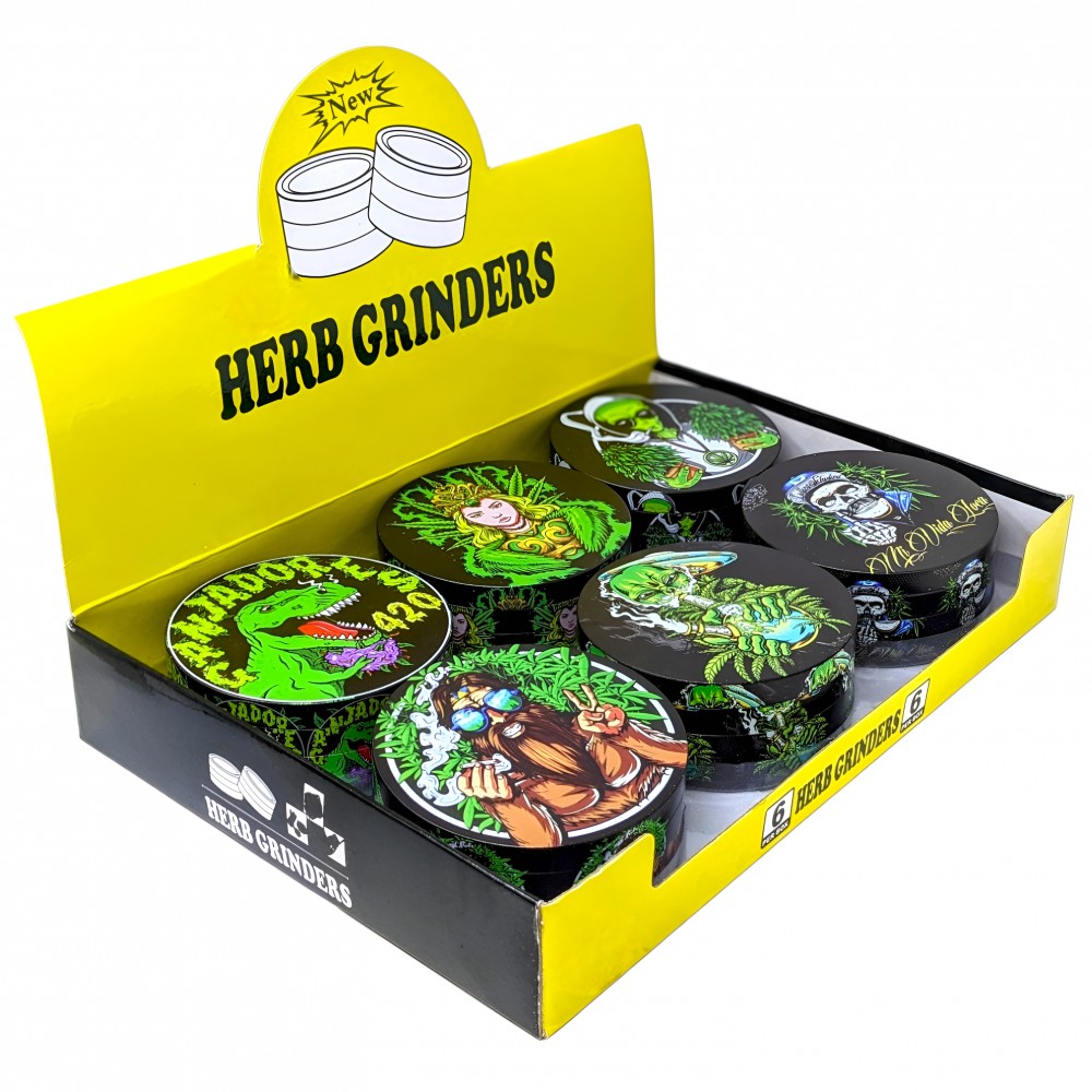 110mm Custom Crush Herb Grinders | Diverse Theme Design 3 | 6Ct Display ...