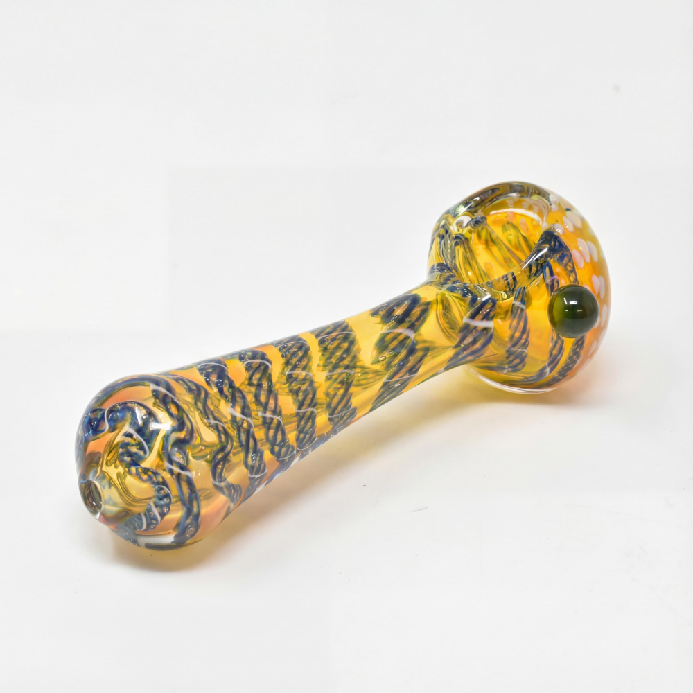 5" Gold Fumed Honeycomb Twisted Ribbon Art Spoon Pipe