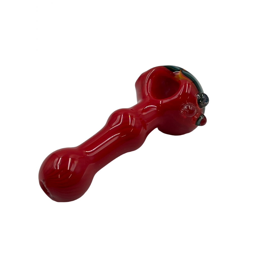 4 Red Coil Pot Pipe Hand Pulled Solid Color Reversal On Bowl Am70