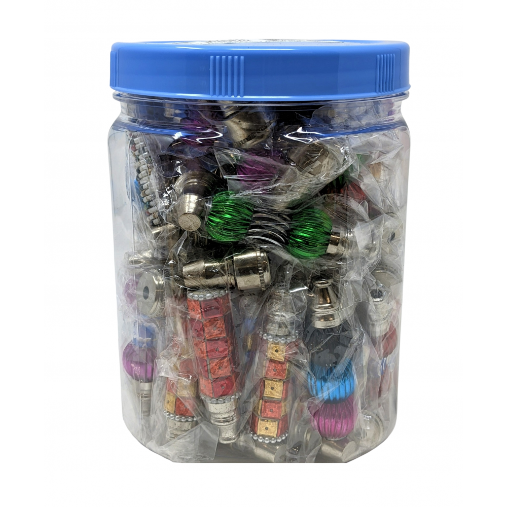 3" Assorted Design Fancy Metal Pipe Jar - (Display of 40) [JARMP40]