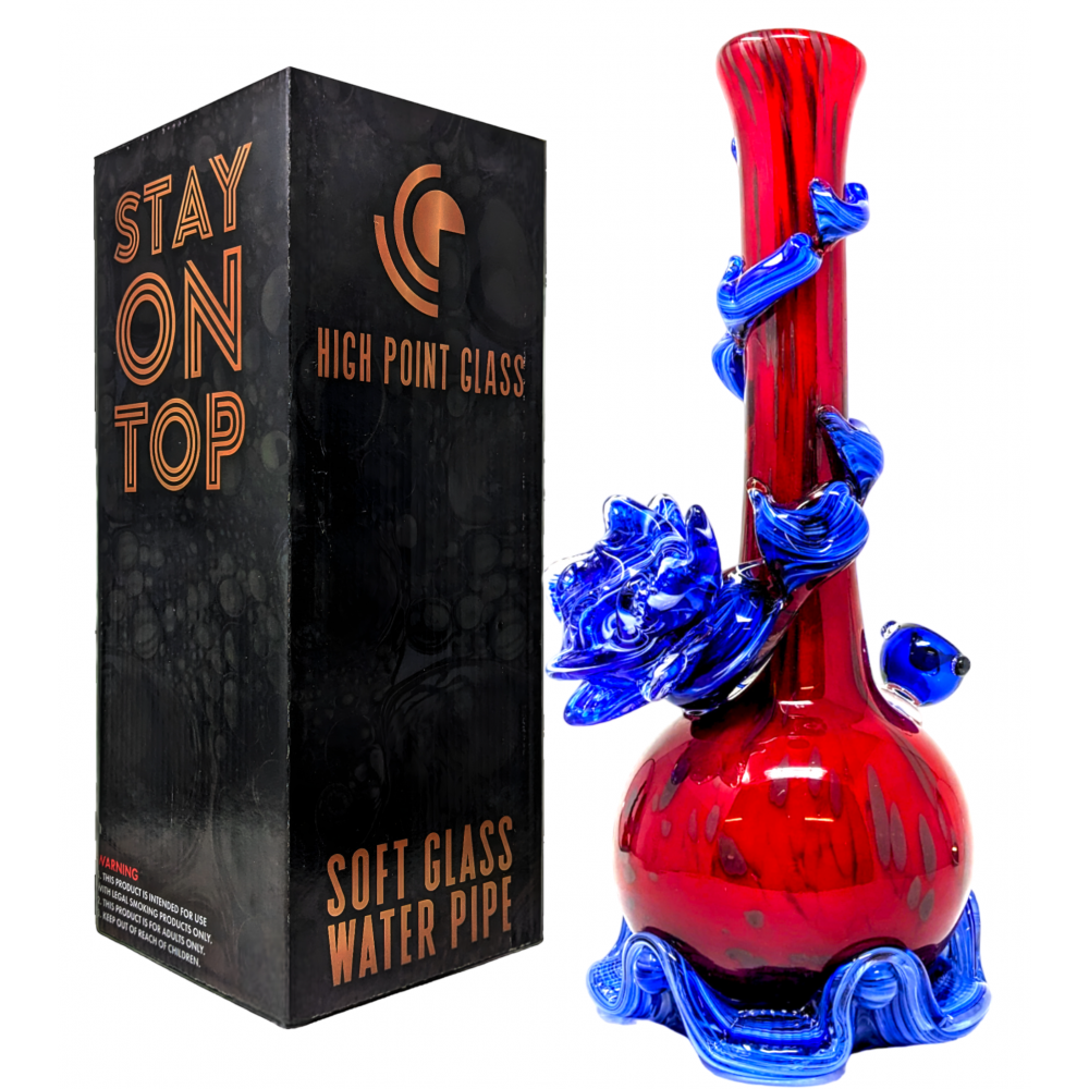 High Point Glass - 14" Scarlet Blue Climber Ripple Base Water Pipe ...
