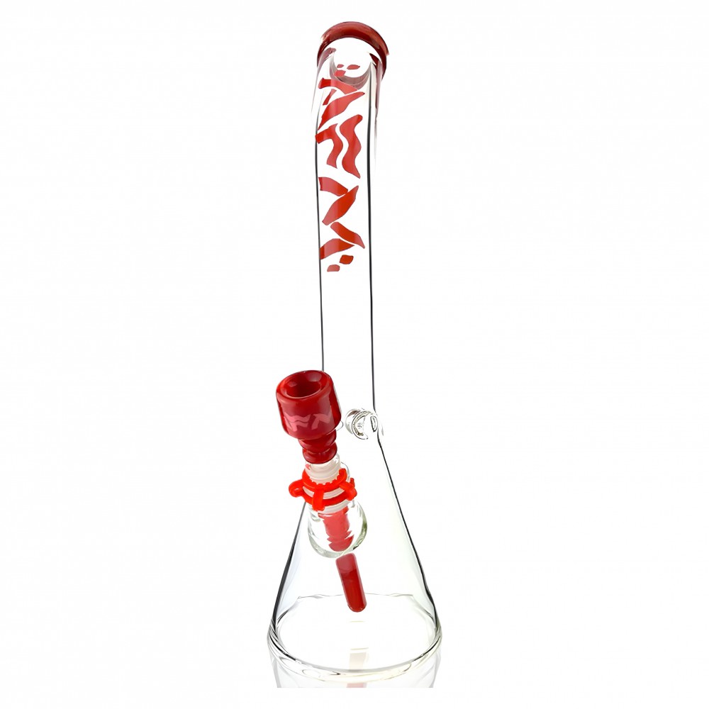 18" AFM Wavy Bent Neck Glass Beaker Bong Bundle | 7mm Colored Lip ...