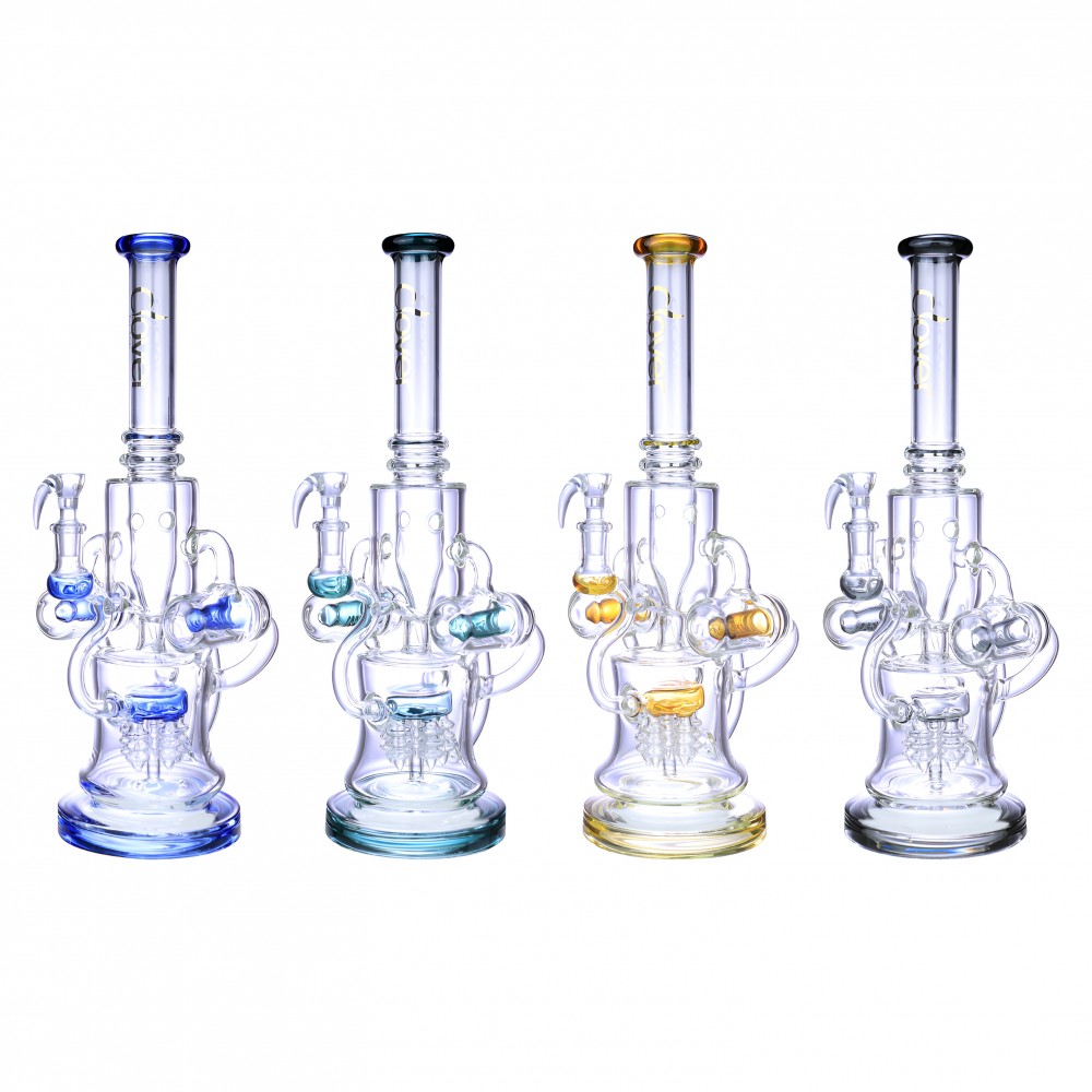Clover Glass 16" Double Inline Perc Recycler | Multi Chamber Water Pipe
