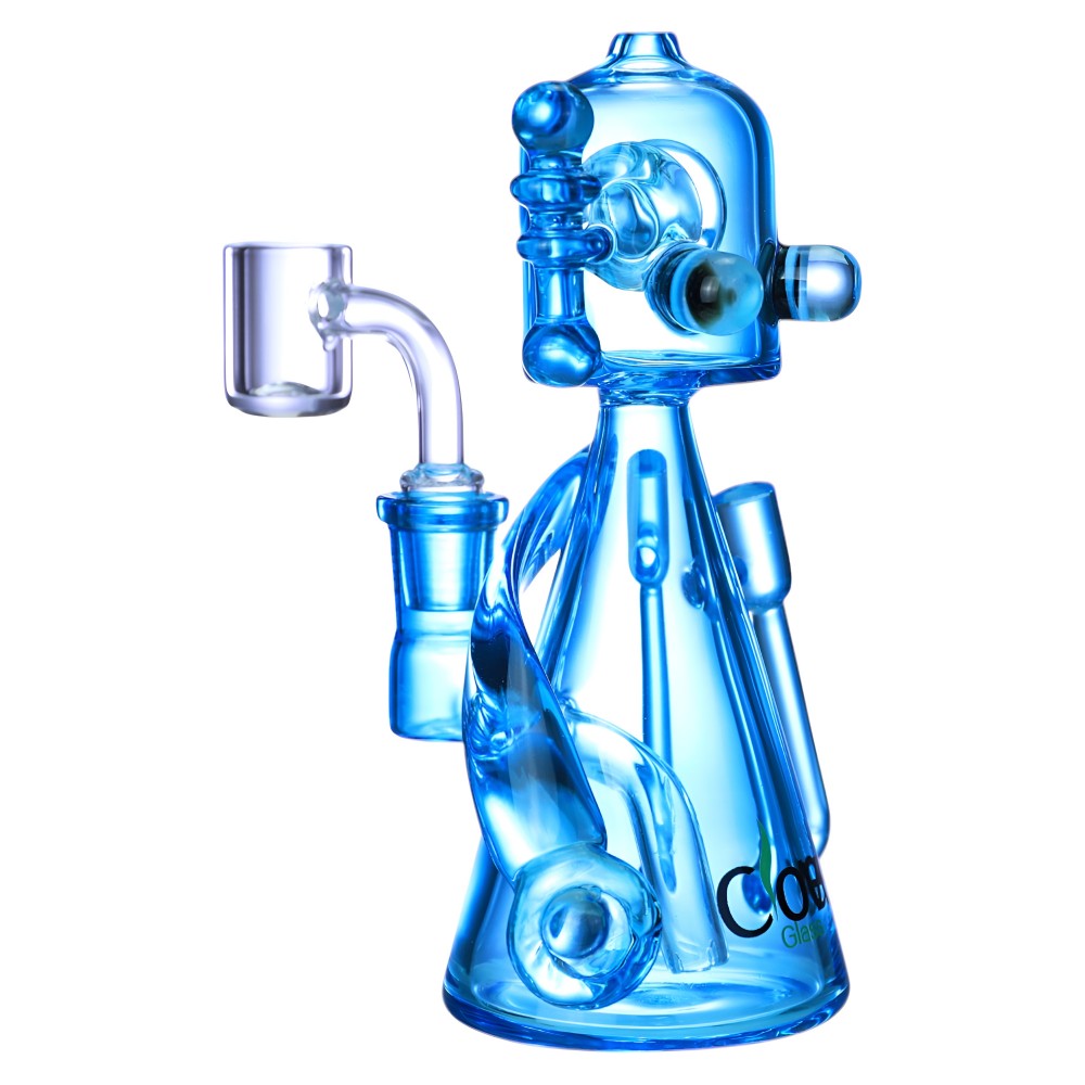 Clover Glass – 6" Robo Puff Recycler Water Pipe | Sci-Fi Inspired Mini Rig